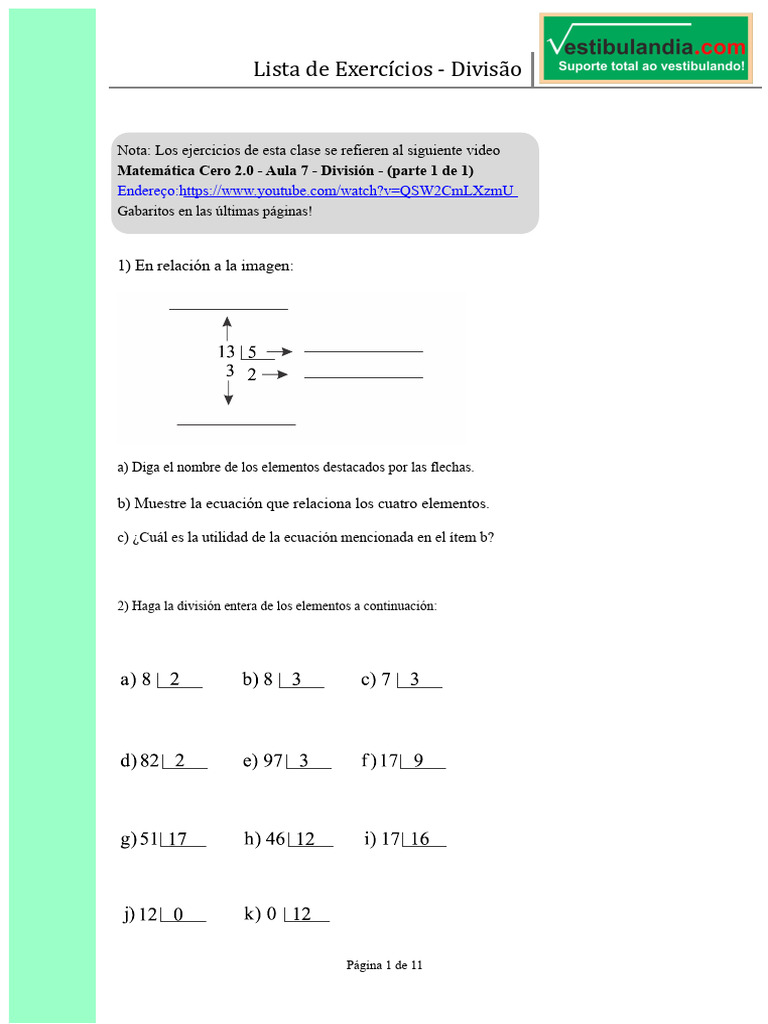 Ejercicios de División Matemática Básica | PDF | División (Matemáticas ...