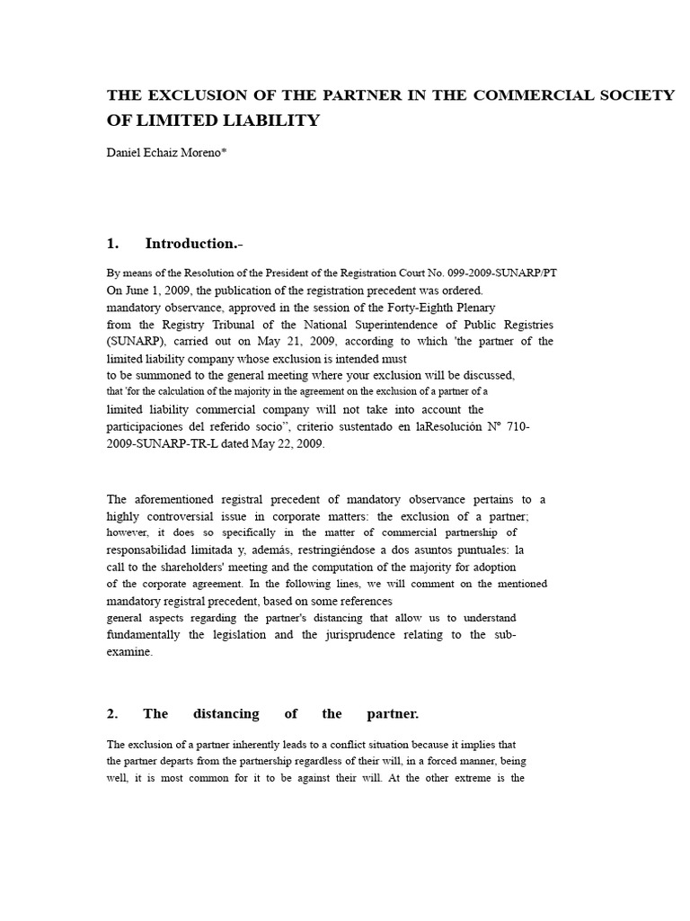 The Exclusion of A Partner in The Limited Liability Commercial Company ...