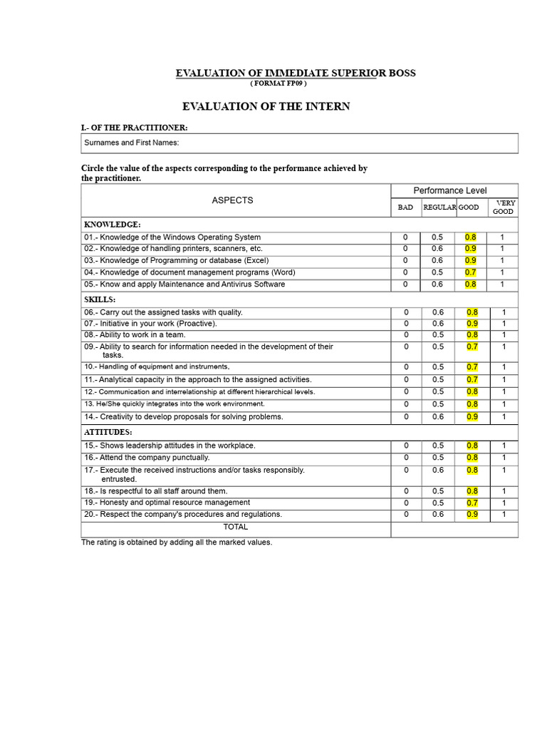 Evaluation of The Immediate Superior Chief No. 6 | PDF | Knowledge ...