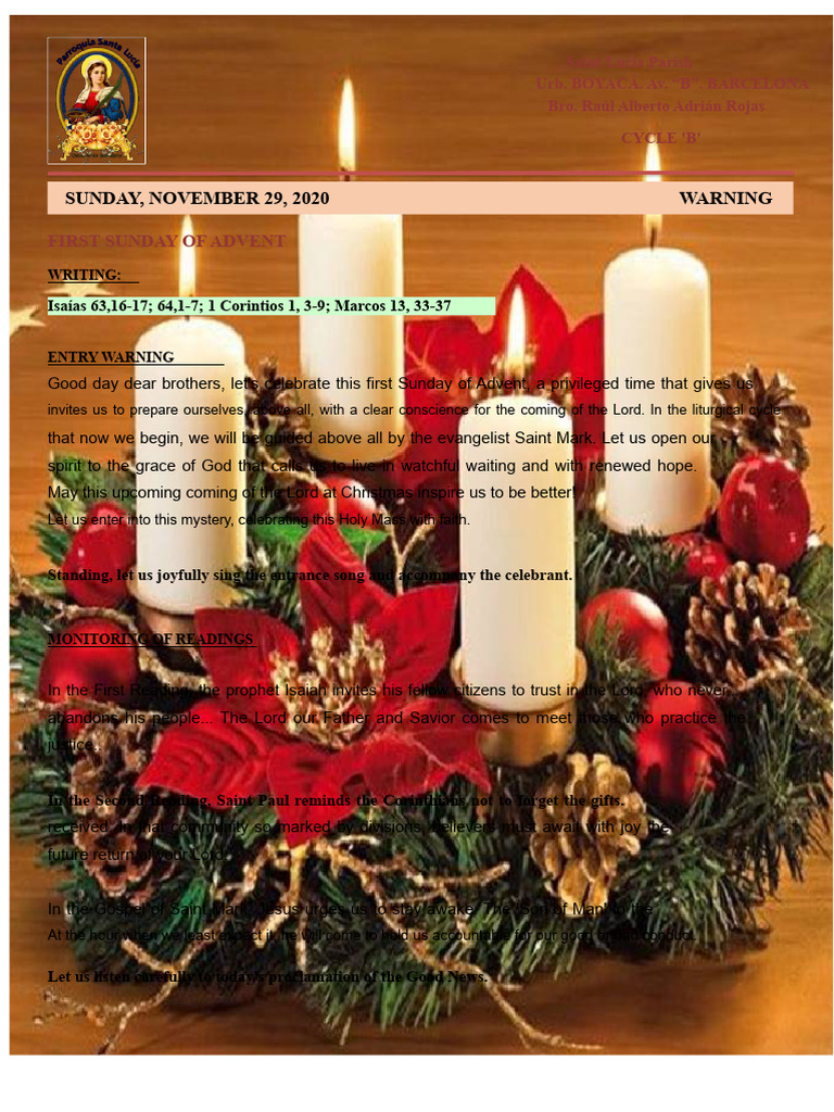 Advent Season Monition Cycle B | PDF | Mary, Mother Of Jesus | Jesus