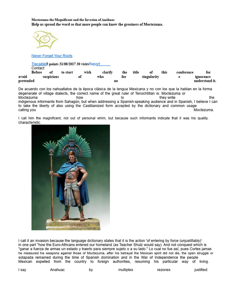 Moctezuma the Magnificent and the Invasion of Anáhuac | PDF | Hernán Cortés