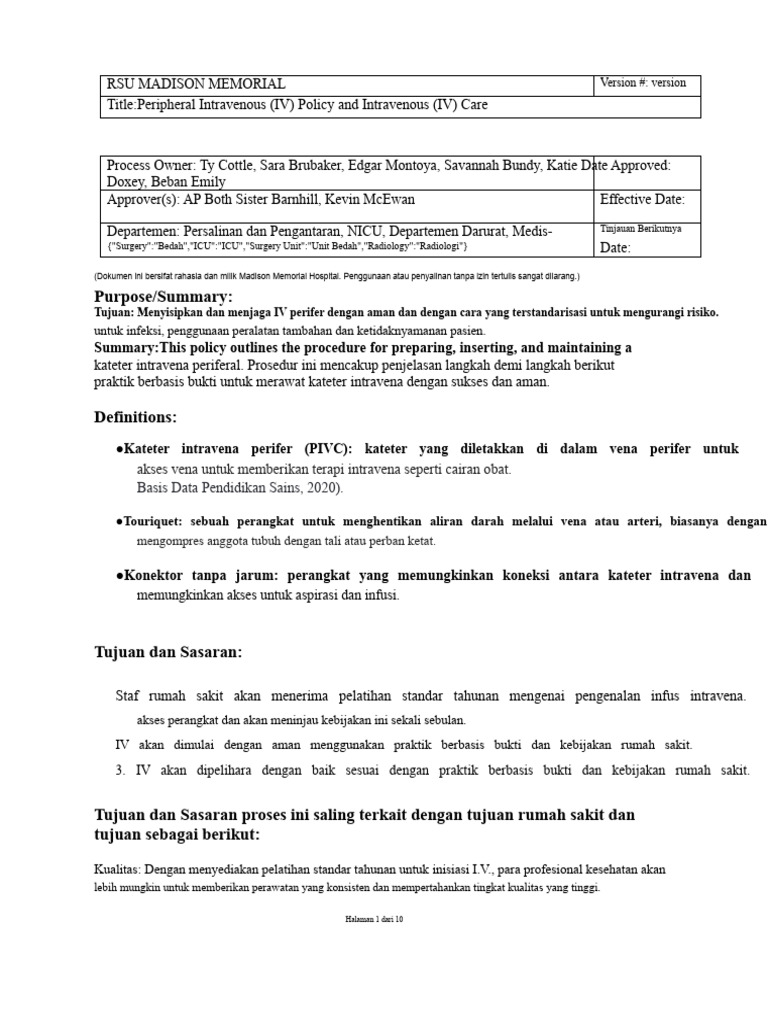 Kebijakan dan Perawatan IV Perifer | PDF