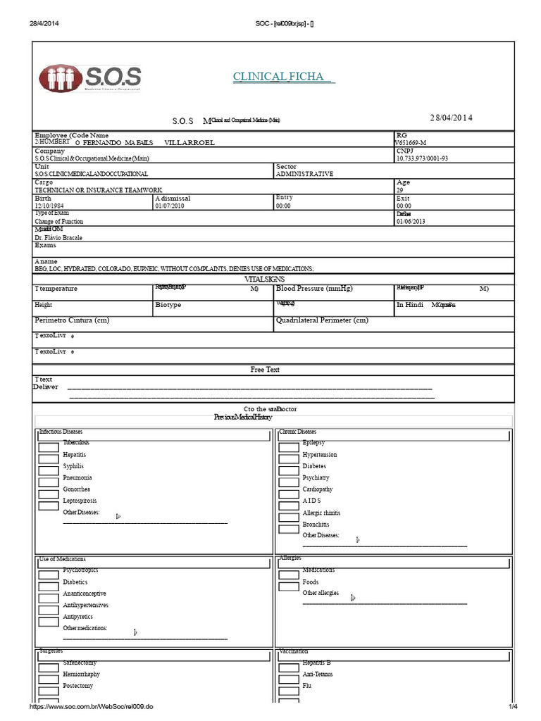 Blank Form.docx | PDF | Clinical Medicine | Diseases And Disorders