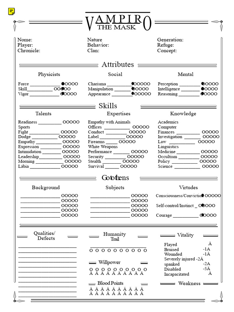Vampire Character Sheet Template | PDF | Cognitive Science ...