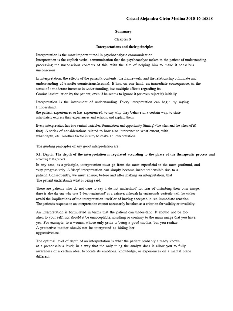 Summary of Chapters 5 and 6. | PDF | Psychotherapy | Psychoanalysis