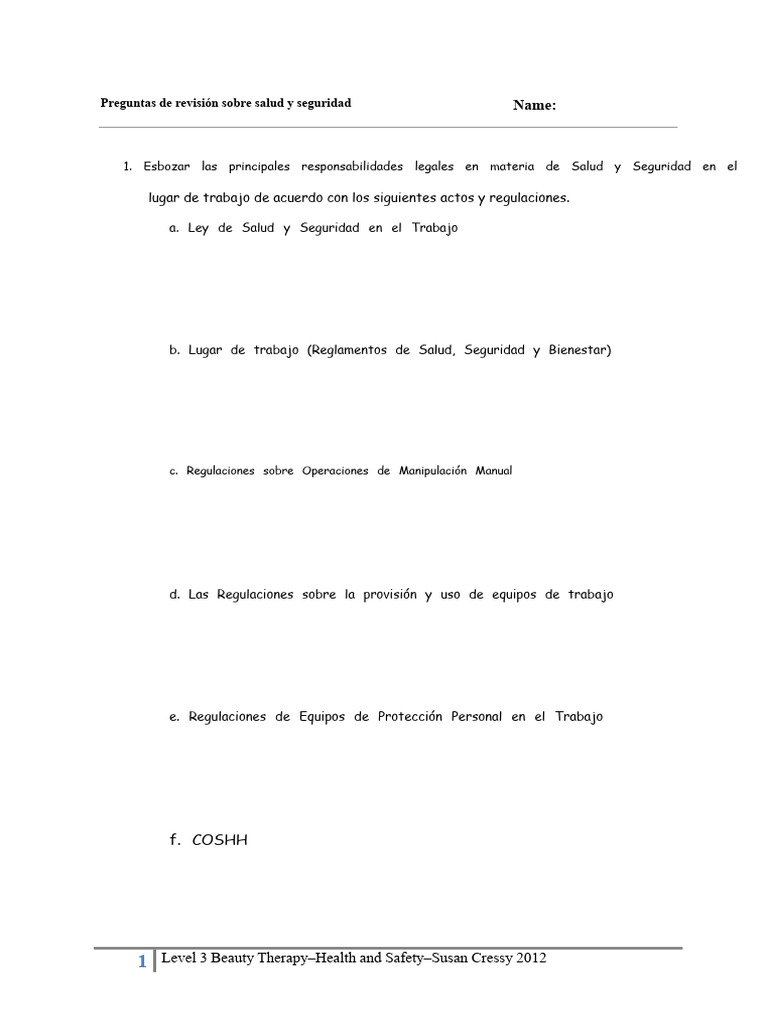 Preguntas de Repaso Sobre Salud y Seguridad | PDF