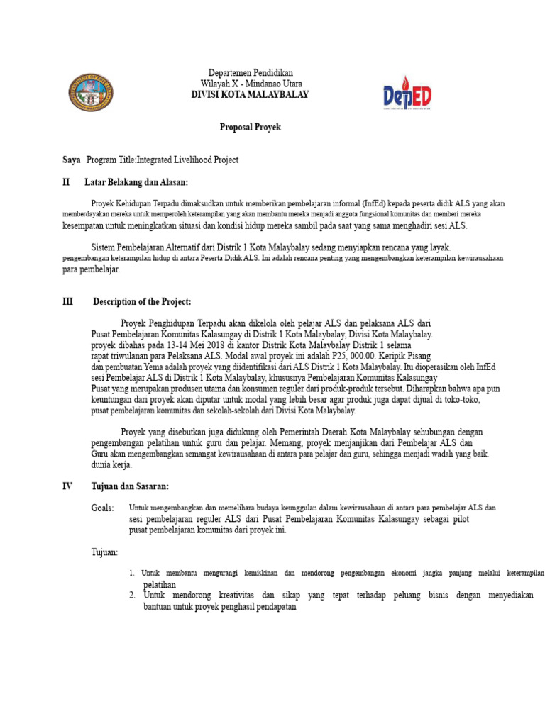 Proposal Proyek Kewirausahaan ALS Malaybalay | PDF