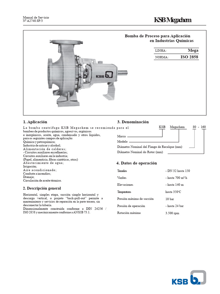 KSB Megachem | PDF | Bomba | Líquidos