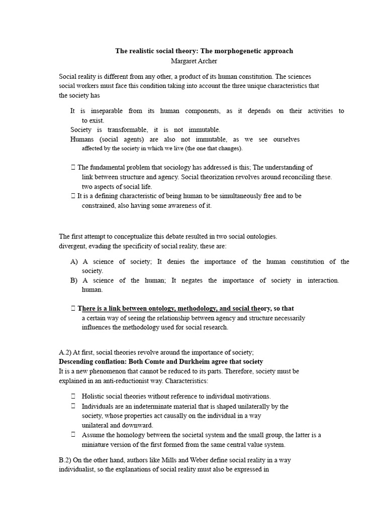 The Realistic Social Theory - Margaret Archer (My Summary) | PDF ...
