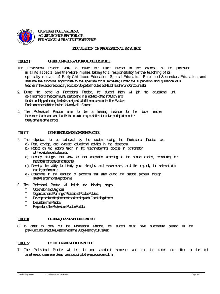 ULS Practice Regulations | PDF | Teachers | Learning