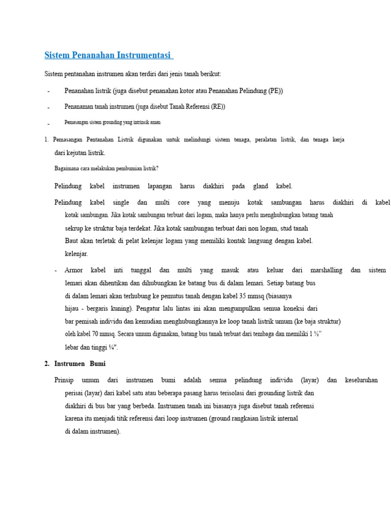 Sistem Pentanahan Instrumentasi | PDF