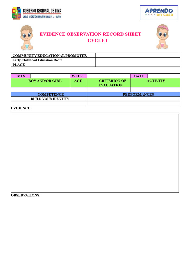 Cycle I Evidence Observation Record Sheet | PDF