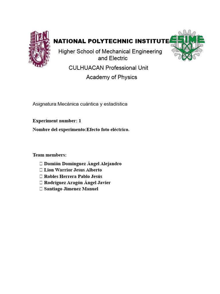 Photoelectric Effect Practice Esime Culhuacan | PDF | Photoelectric ...