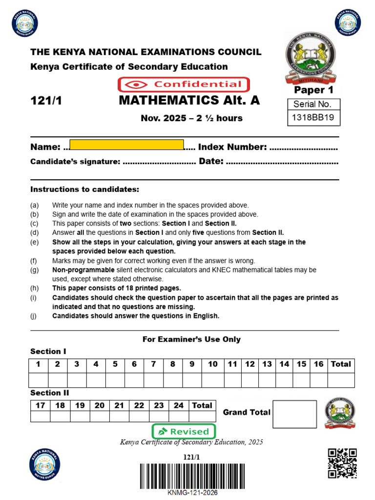 121-1-Kcse Maths Pp1 2025 Ms | PDF | Area | Mathematics