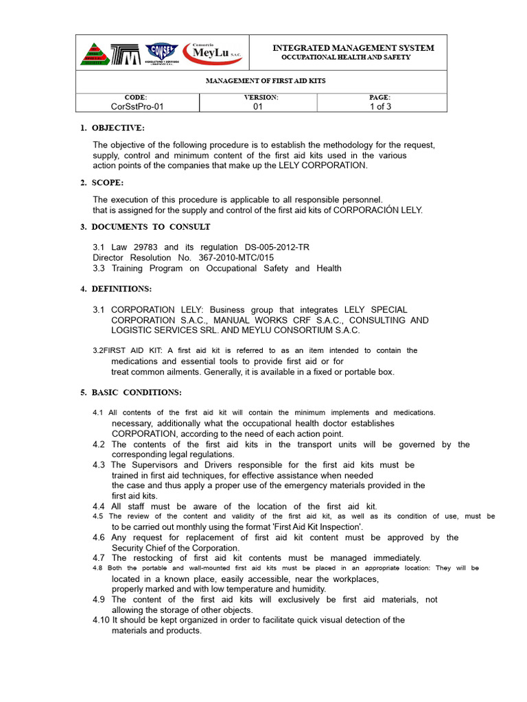 First Aid Kit Management Procedure | PDF | First Aid | Medicine