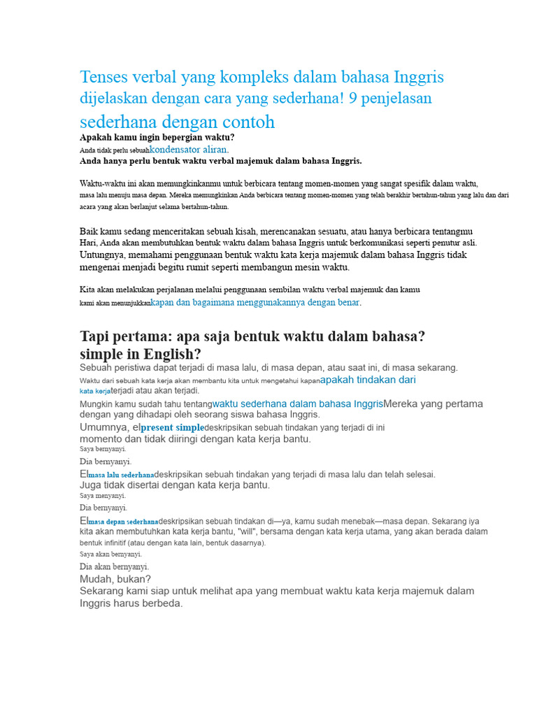 Tenses Kata Kerja Yang Kompleks Dalam Bahasa Inggris Dijelaskan Dengan Cara Yang Sederhana | PDF