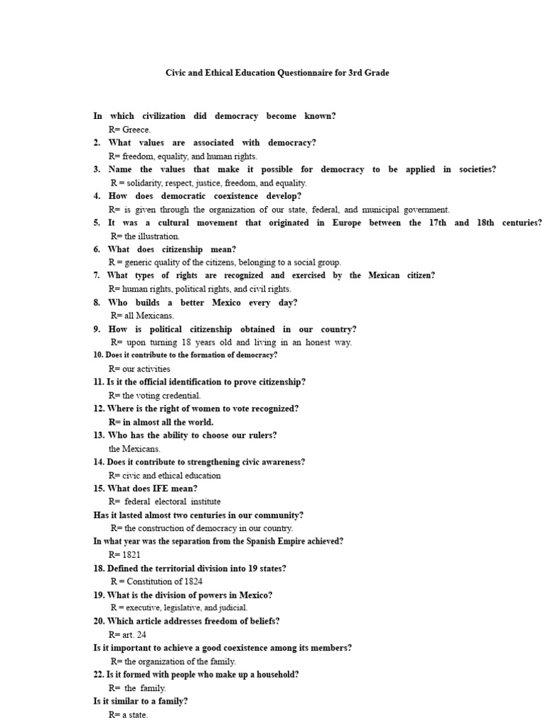 Civic and Ethical Training Questionnaire 3 | PDF | Government | Governance
