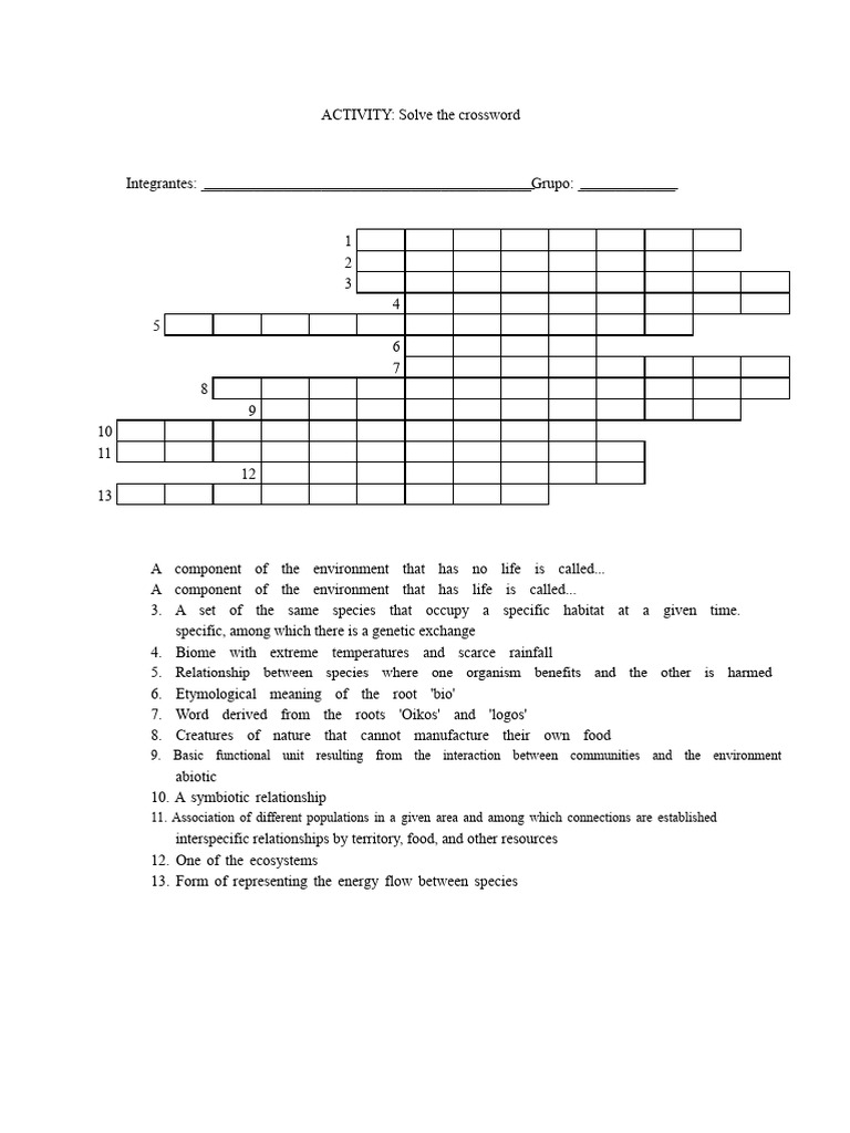 Ecosystem Crossword | PDF