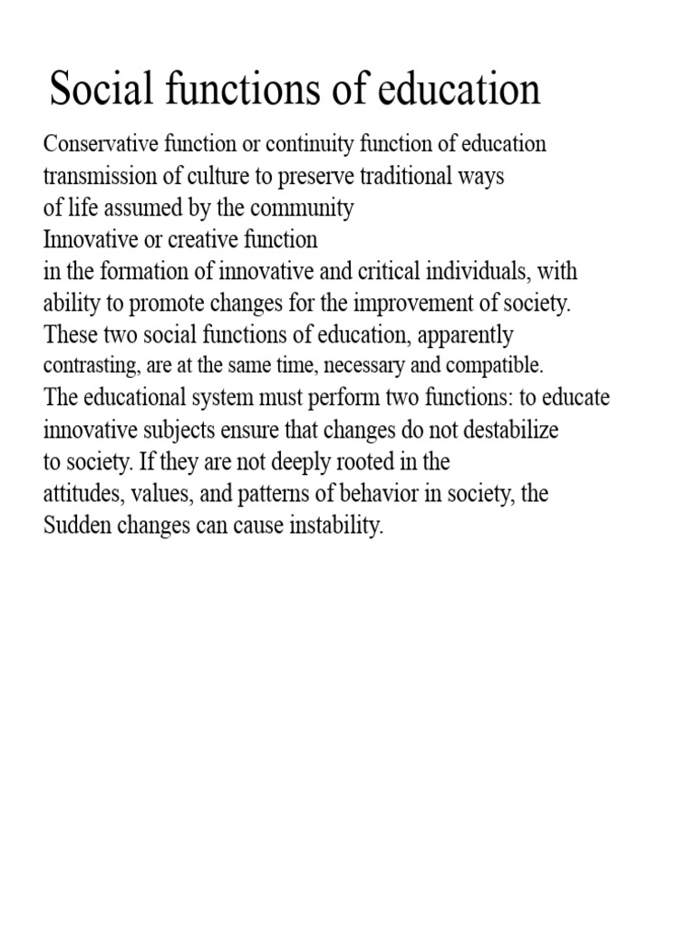 Social Functions of Education Explained | PDF | Society | Behavioural ...