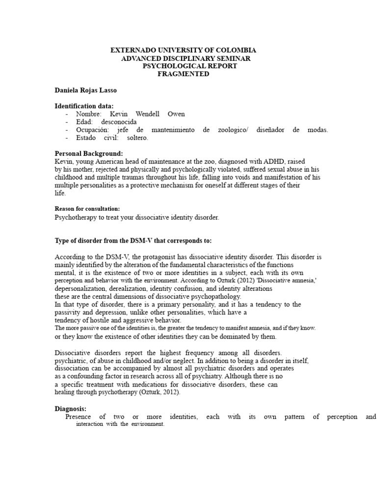 FRAGMENTED PSYCHOLOGICAL REPORT | PDF | Dissociation (Psychology ...