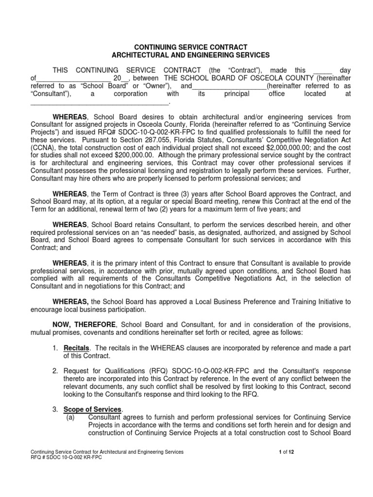 Continuing Service Contract For Architectural and Engineering Services ...