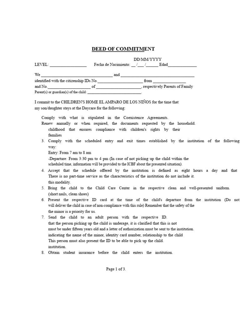 Commitment Document | PDF | Child Care | Human Development