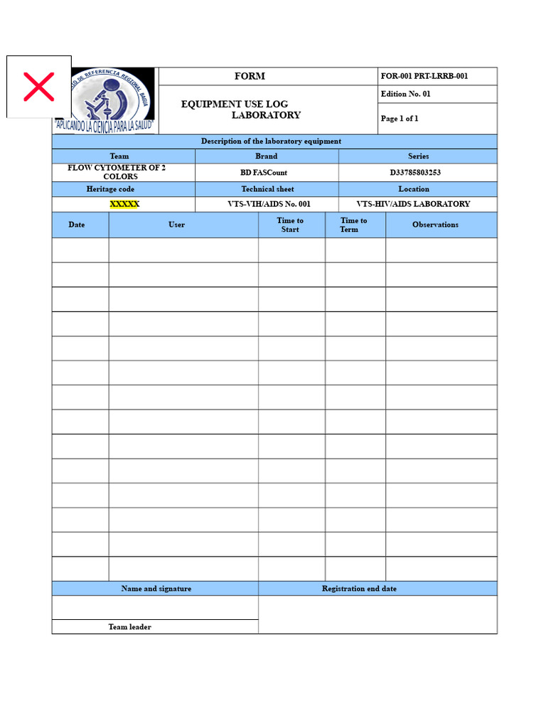 Laboratory Equipment Use Log Form | PDF