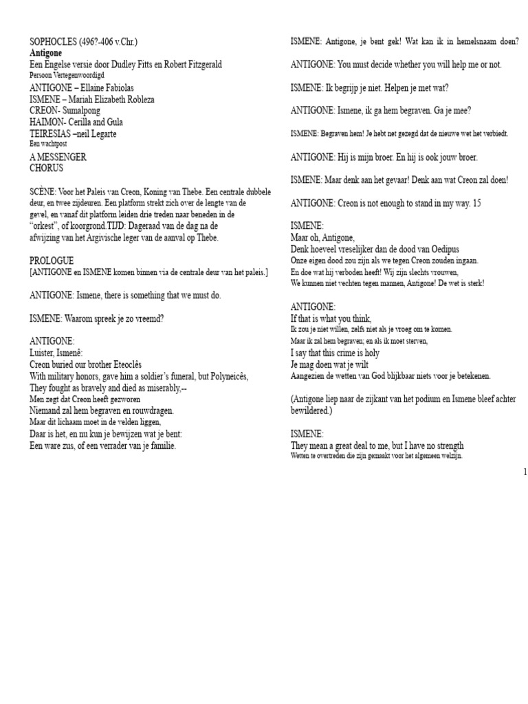 Antigone Script Voor Rollenspel | PDF