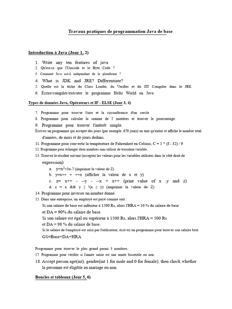 Travaux pratiques de programmation Java | PDF | Java (Langage de ...