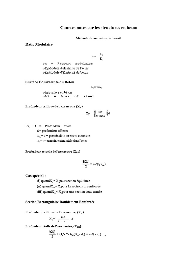 Structures en béton : concepts clés et calculs | PDF | Flexion ...