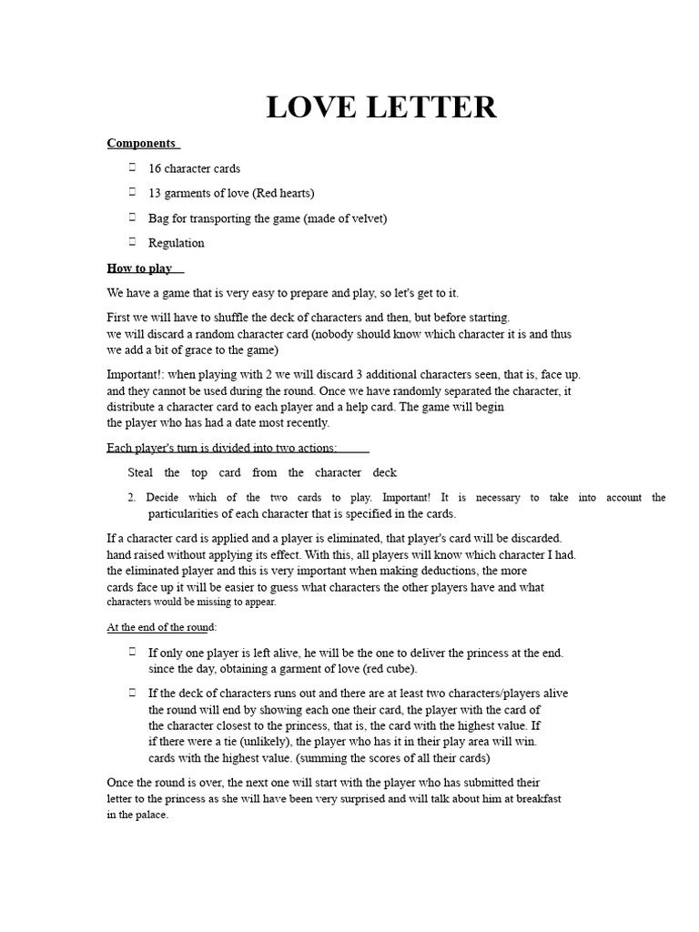 Love Letter Rules | PDF