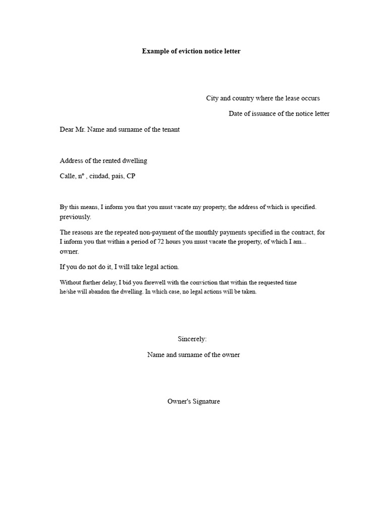 Example of Eviction Notice Letter | PDF