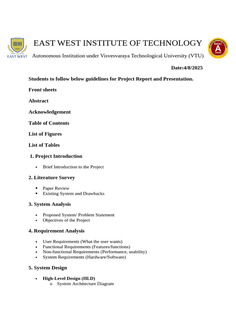 Students To Follow Below Guidelines For Project Report and Presentation ...