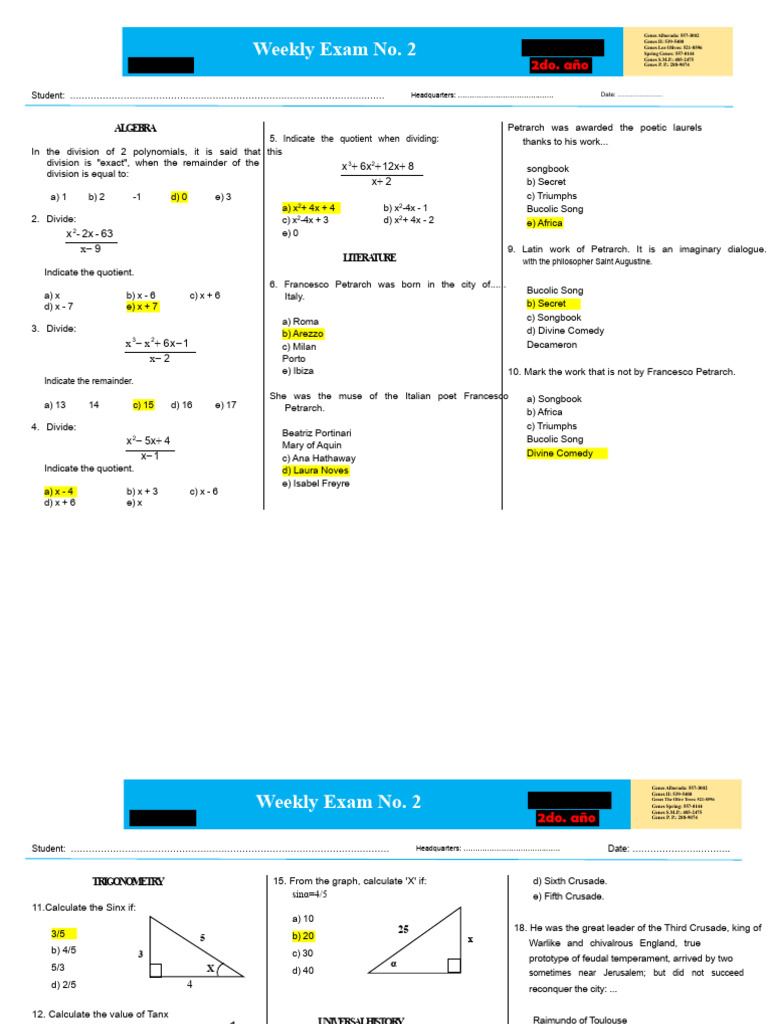 WEEKLY EX. #2 - Block B2 2nd With Keys | PDF | Fern | Crusades