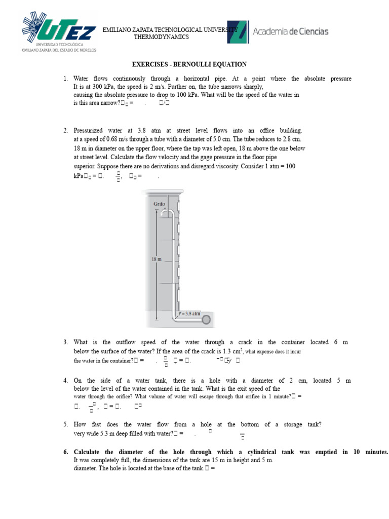 Exercises - Bernoulli Equation | PDF