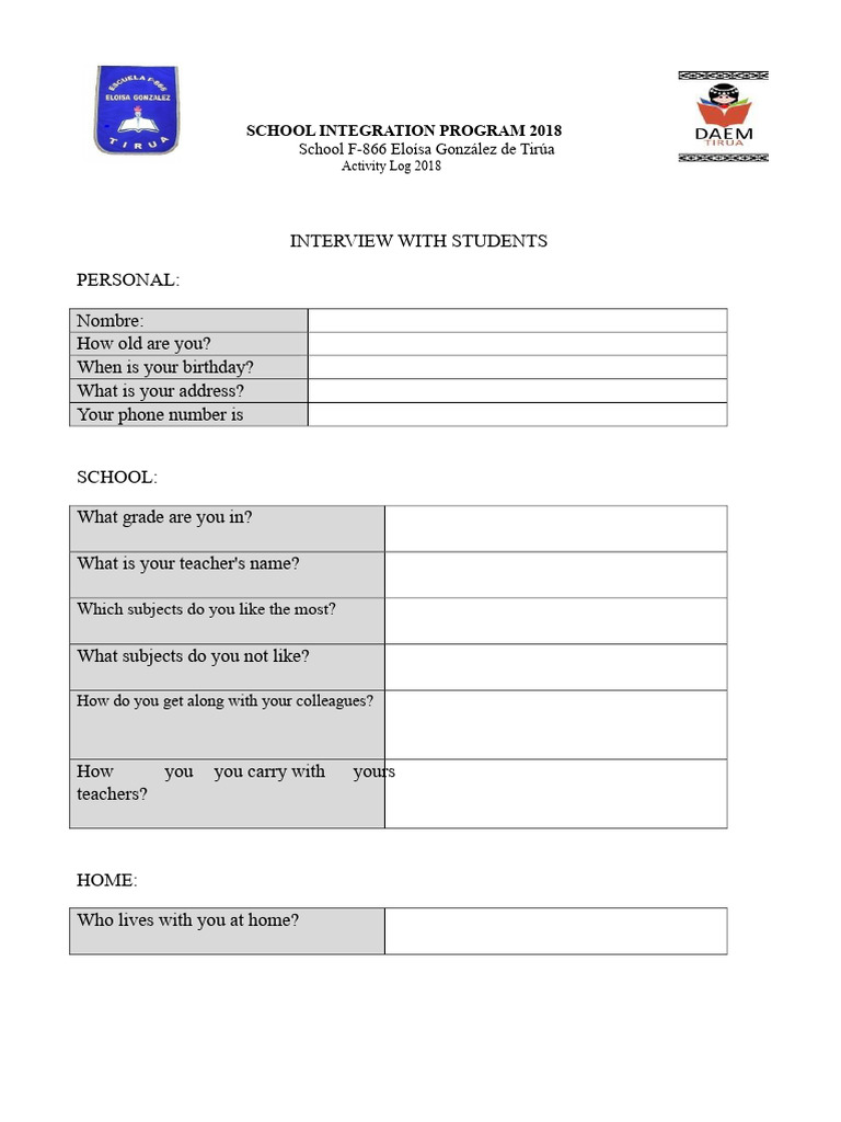 Student Interview Activity Log 2018 | PDF