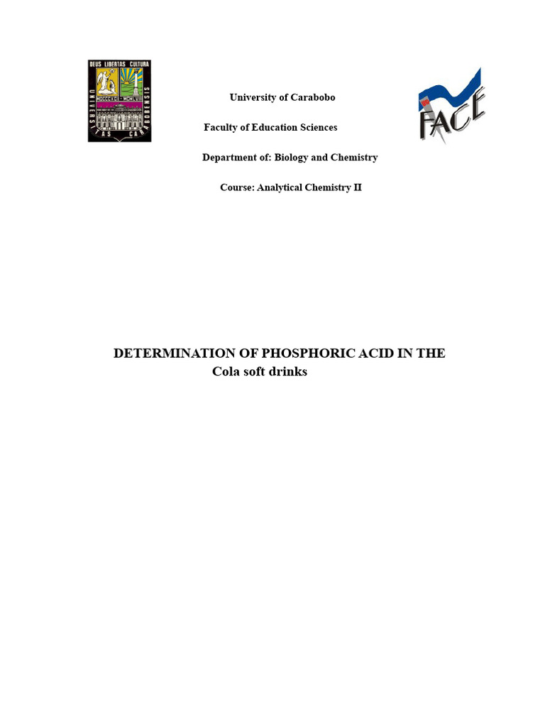 Phosphoric Acid in Cola Drinks Analysis | PDF | Titration | Chemistry
