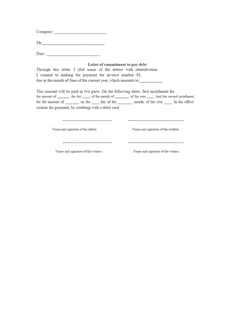 Letter of Commitment For Debt Payment | PDF