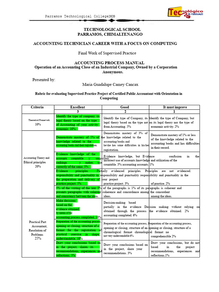 Rubric For Evaluating Accounting Expert Project | PDF | Accounting ...