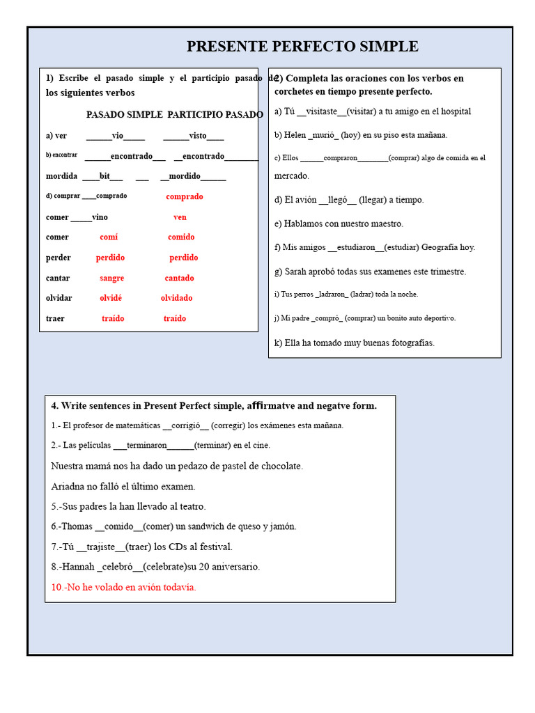 Gramática Del Presente Perfecto. | PDF