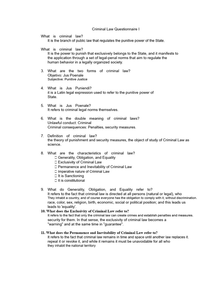 Criminal Law Questionnaire I | PDF | Extradition | Crimes