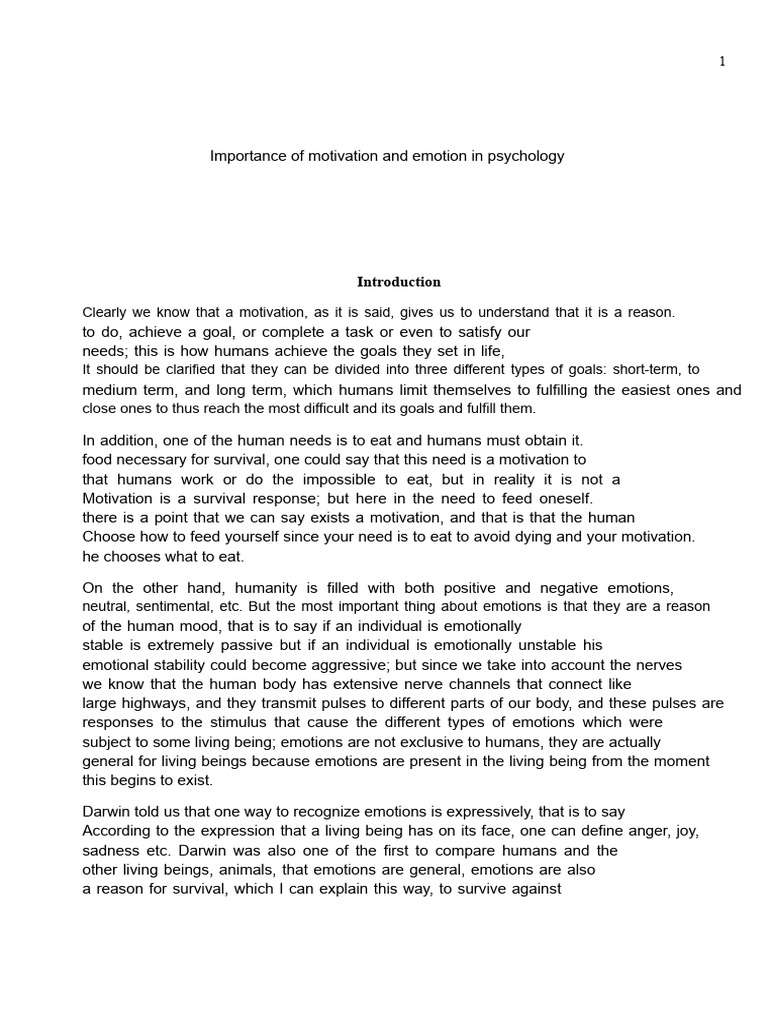 Essay Motivation and Emotion in Psychology. Introduction | PDF ...