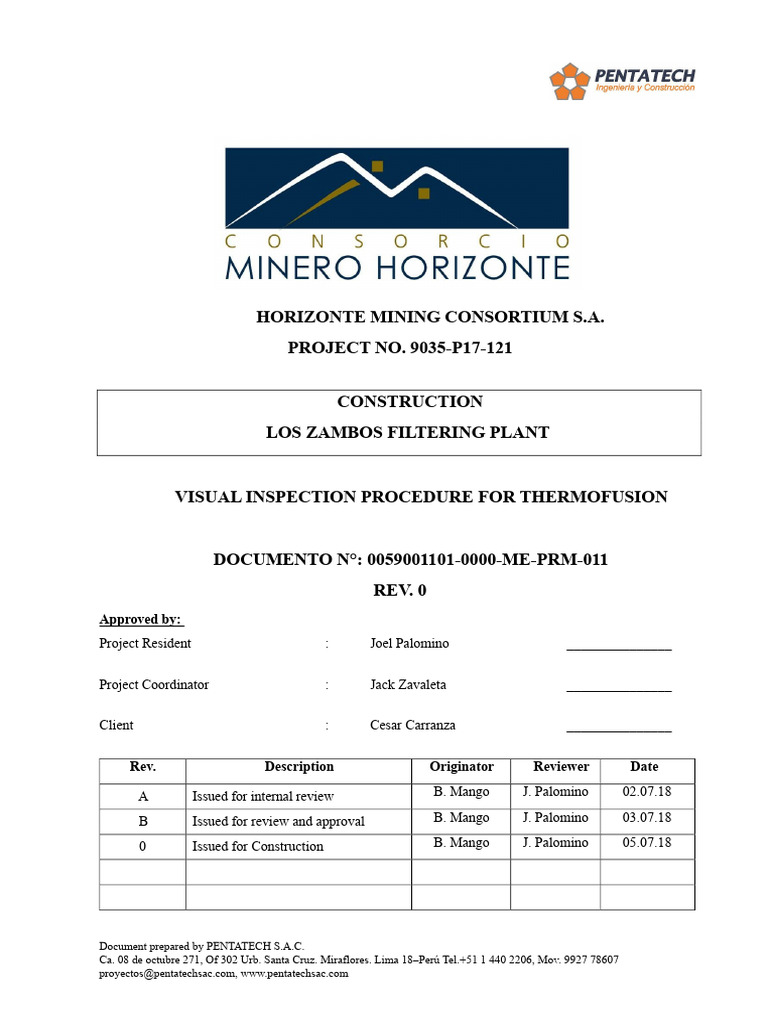 ME-PRM-011 Visual Inspection Procedure of Thermofusion (Autosave) | PDF | Pipe (Fluid Conveyance ...