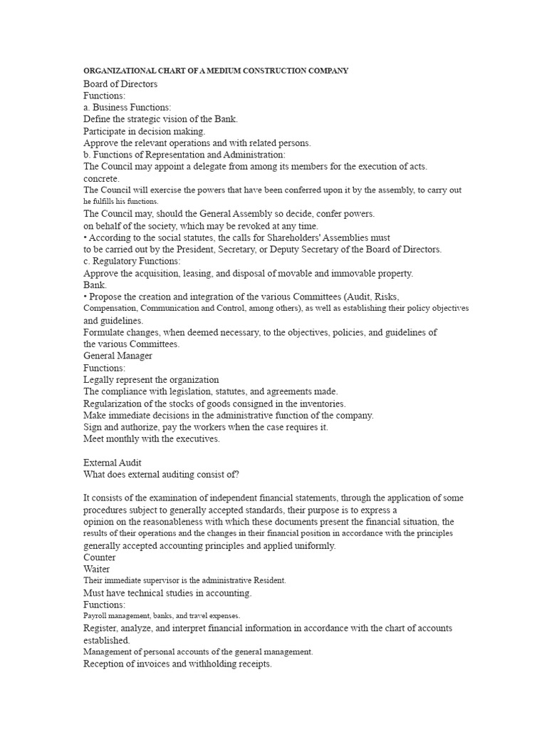 Medium Construction Company Organizational Chart | PDF | Taxes | Banks