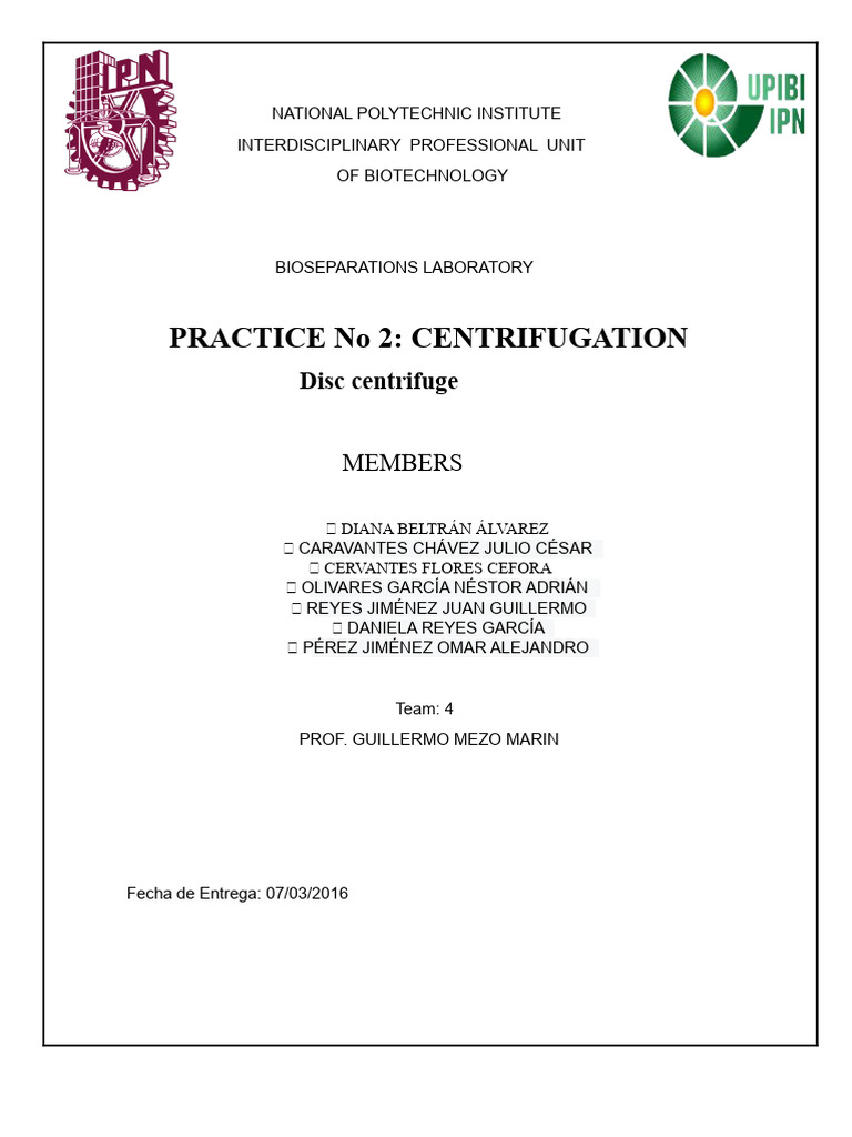 Practice 1 Complete of Disc Centrifuge | PDF | Centrifugation | Centrifuge