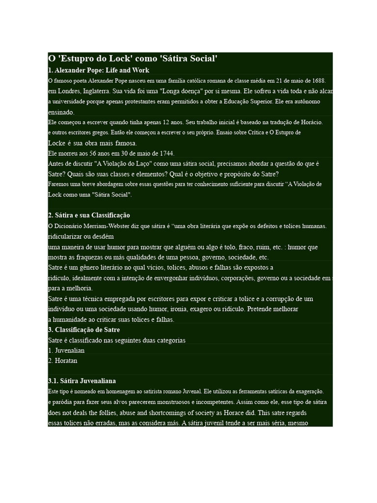 Sátira Social | PDF | Ironia | Alexander Pope