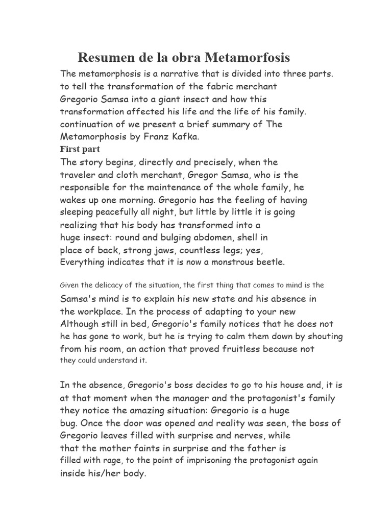 Summary of The Work Metamorphosis | PDF | The Metamorphosis