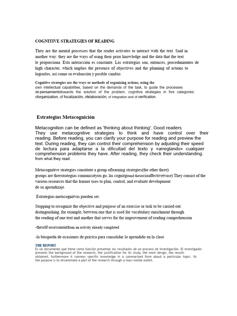 Cognitive Strategies | PDF | Metacognition | Reading Comprehension