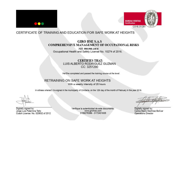 Luis Height Certificate | PDF