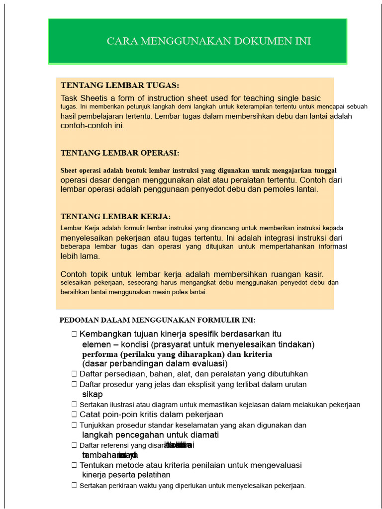 Template Lembar Kerja Operasi Tugas 1 | PDF
